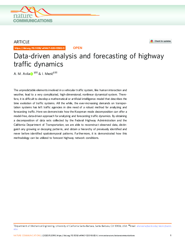 (PDF) Data-driven analysis and forecasting of highway traffic dynamics