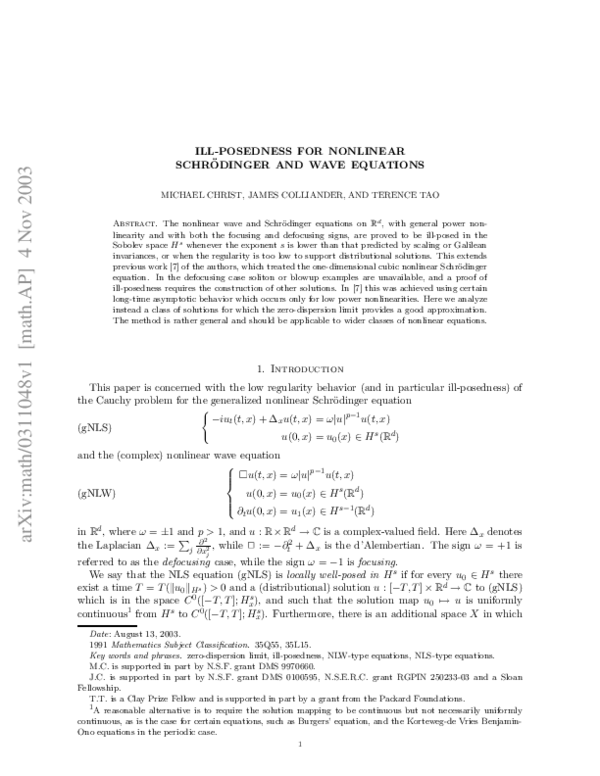 (PDF) Ill-posedness for nonlinear Schrodinger and wave equations