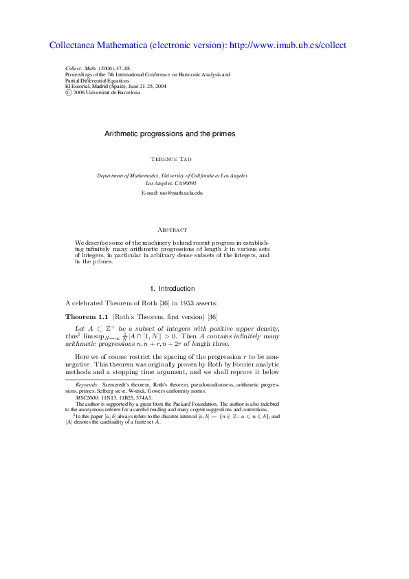 Pdf Arithmetic Progressions And The Primes