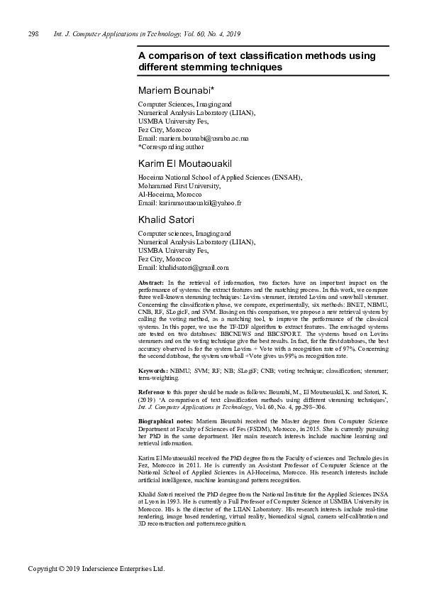 Pdf A Comparison Of Text Classification Methods Using Different