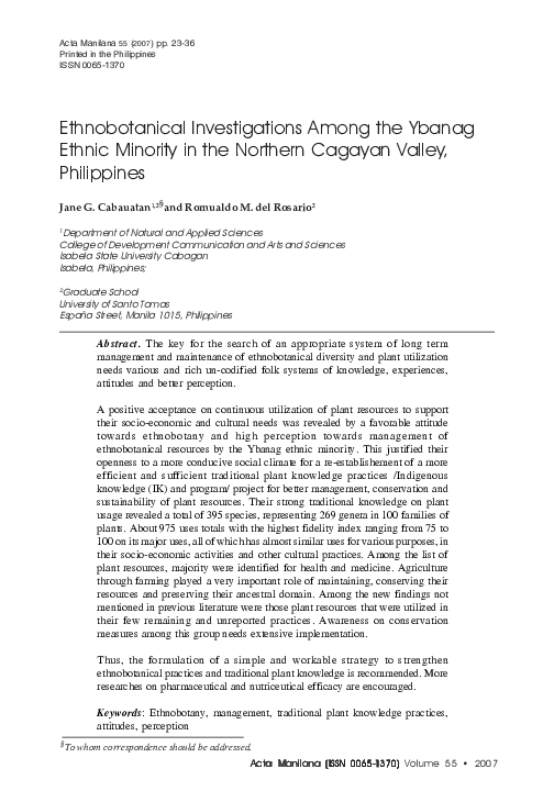 (PDF) Ethnobotanical Investigations Among the Ybanag Ethnic Minority in ...