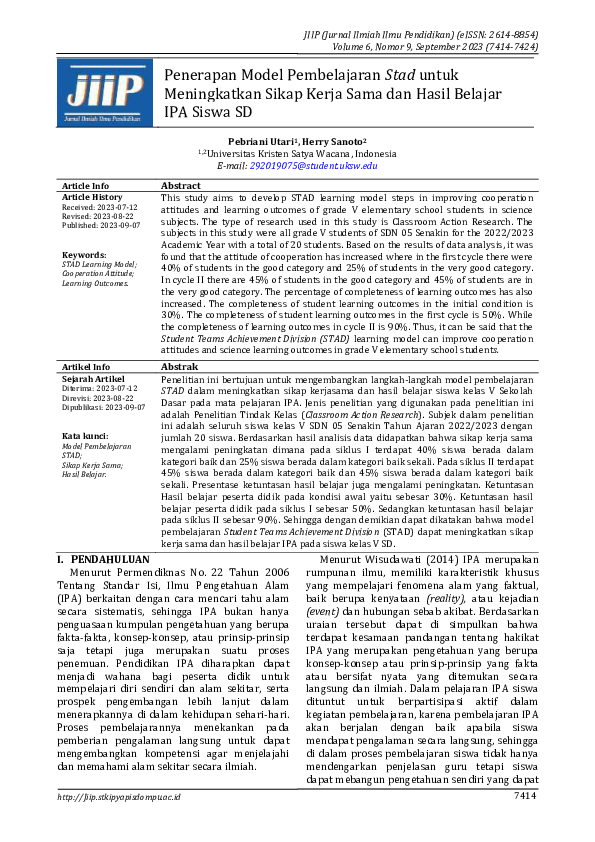 (PDF) Penerapan Model Pembelajaran Stad untuk Meningkatkan Sikap Kerja ...