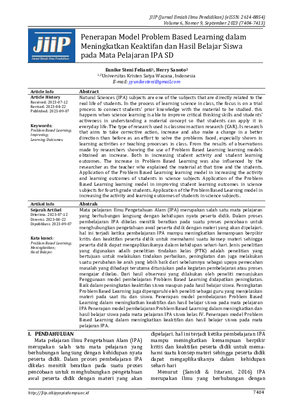 (PDF) Penerapan Model Problem Based Learning dalam Meningkatkan Keaktifan dan Hasil Belajar ...