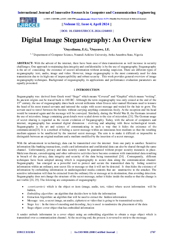 (PDF) Digital Image Steganography: An Overview