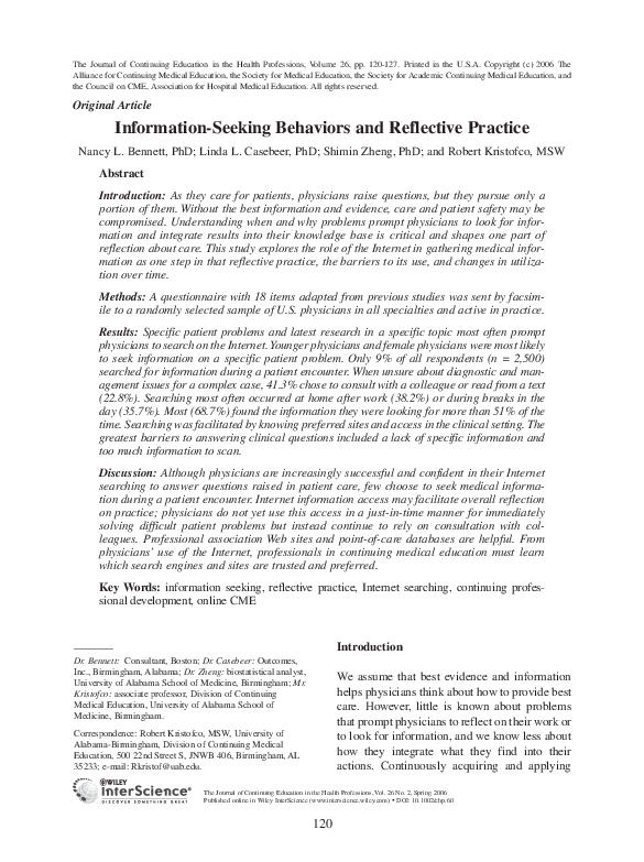 (PDF) Information-seeking behaviors and reflective practice