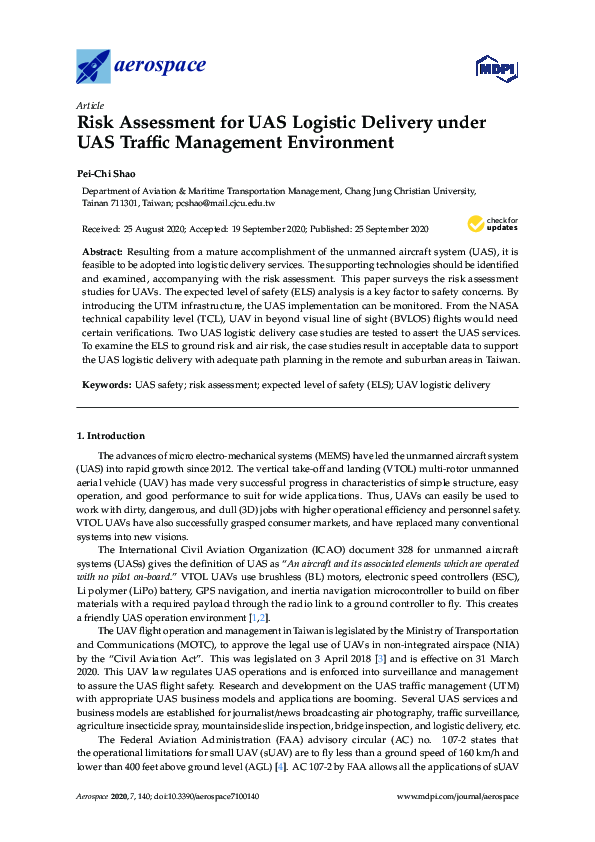 (PDF) Risk Assessment for UAS Logistic Delivery under UAS Traffic ...