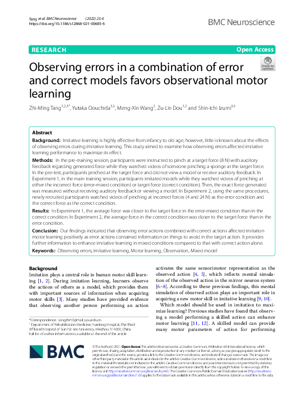 (PDF) Observing errors in a combination of error and correct models favors observational motor ...