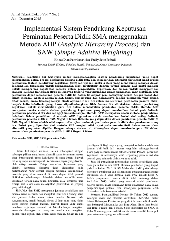 (PDF) Implementasi Sistem Pendukung Keputusan Peminatan Peserta Didik SMA menggunakan Metode AHP ...