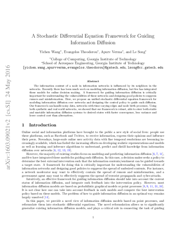 (PDF) A Stochastic Differential Equation Framework for Guiding Information Diffusion