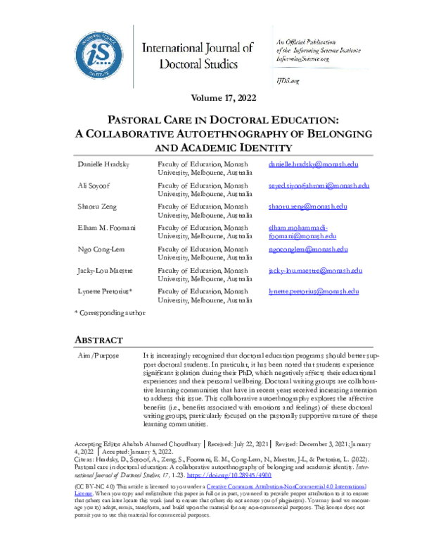 (PDF) Pastoral Care in Doctoral Education: A Collaborative ...
