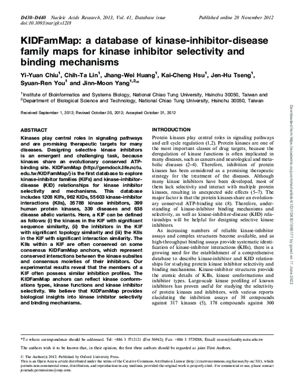 (PDF) KIDFamMap: a database of kinase-inhibitor-disease family maps for ...