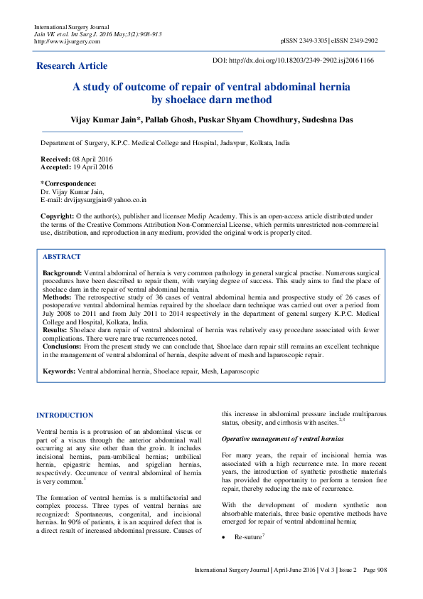 (PDF) A study of outcome of repair of ventral abdominal hernia by ...