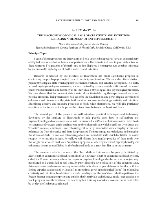 (PDF) The psychophysiological basis of creativity and intuition ...
