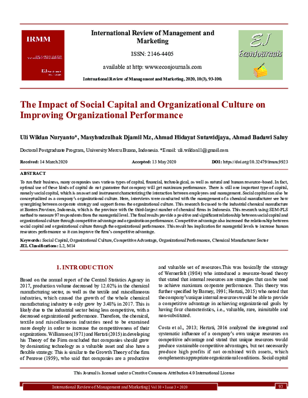 (PDF) The Impact of Social Capital and Organizational Culture on ...
