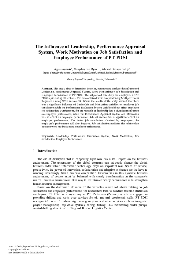 (PDF) The Influence of Leadership, Performance Appraisal System, Work ...