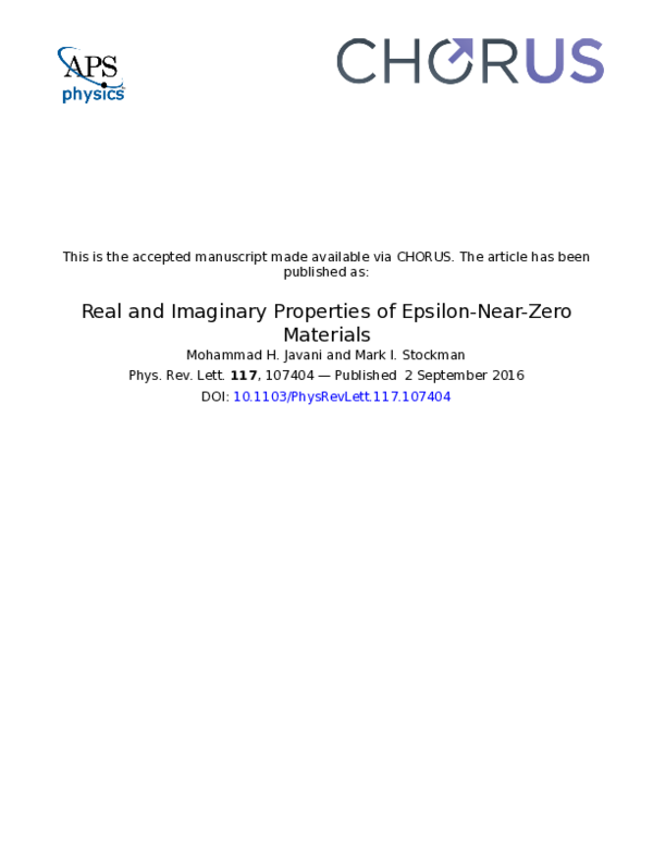 (PDF) Real and Imaginary Properties of Epsilon-Near-Zero Materials