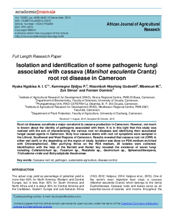 (PDF) Isolation and identification of some pathogenic fungi associated ...