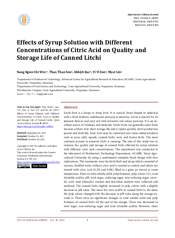 (PDF) Effects of Syrup Solution with Different Concentrations of Citric ...