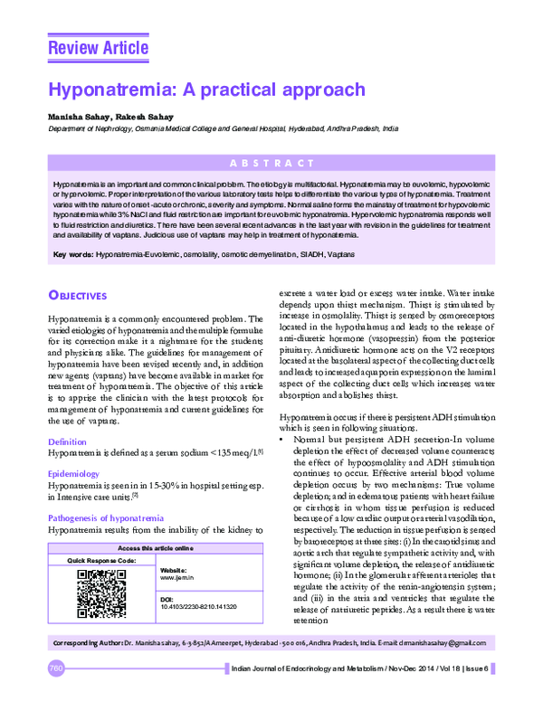 (PDF) Hyponatremia: A practical approach