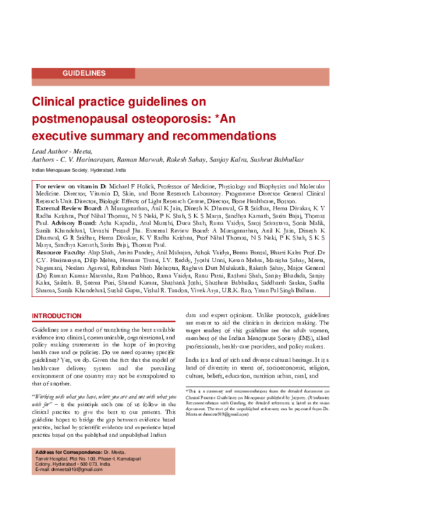 (PDF) Clinical practice guidelines on postmenopausal osteoporosis: FNx01An executive summary and ...
