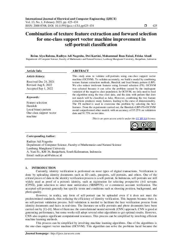 Pdf Combination Of Texture Feature Extraction And Forward Selection