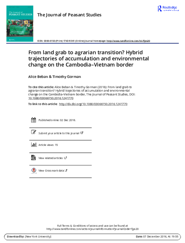 (PDF) From land grab to agrarian transition? Hybrid trajectories of ...