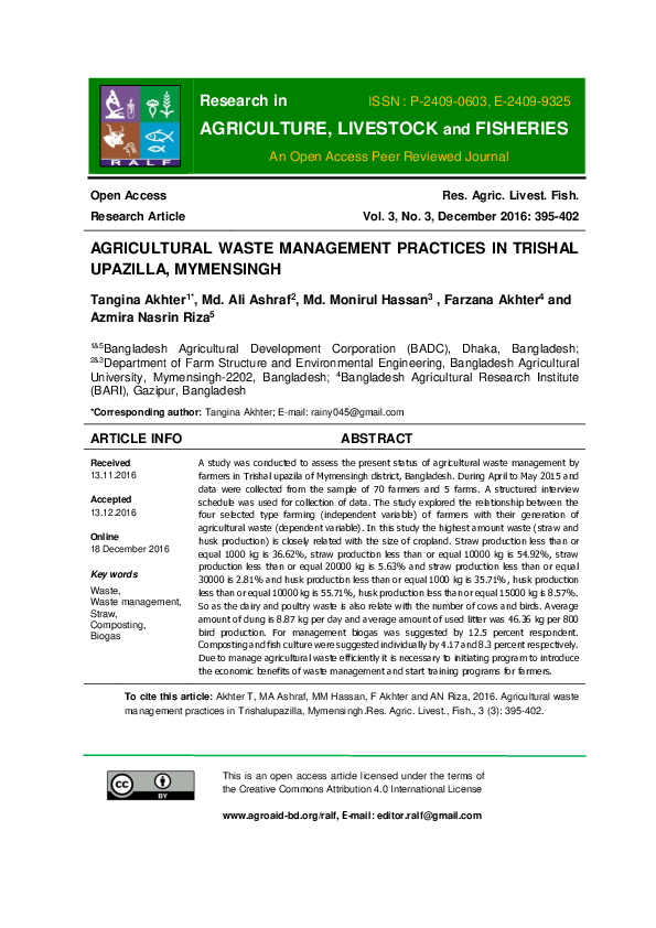 (PDF) Agricultural waste management practices in Trishal upazilla ...
