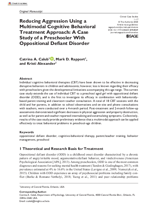 (PDF) Reducing Aggression Using a Multimodal Cognitive Behavioral ...