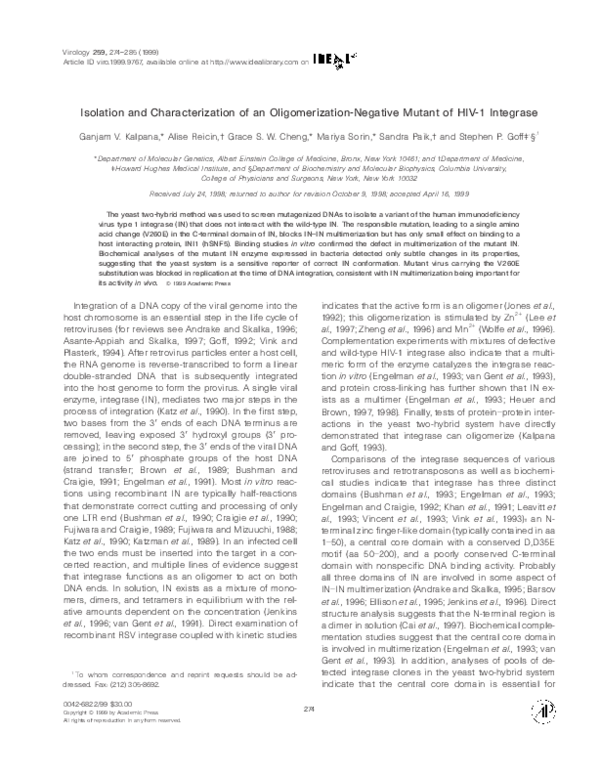 Pdf Isolation And Characterization Of An Oligomerization Negative