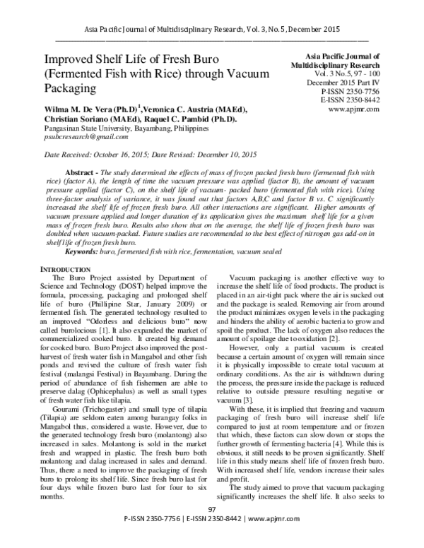 (PDF) Improved Shelf Life of Fresh Buro (Fermented Fish with Rice ...