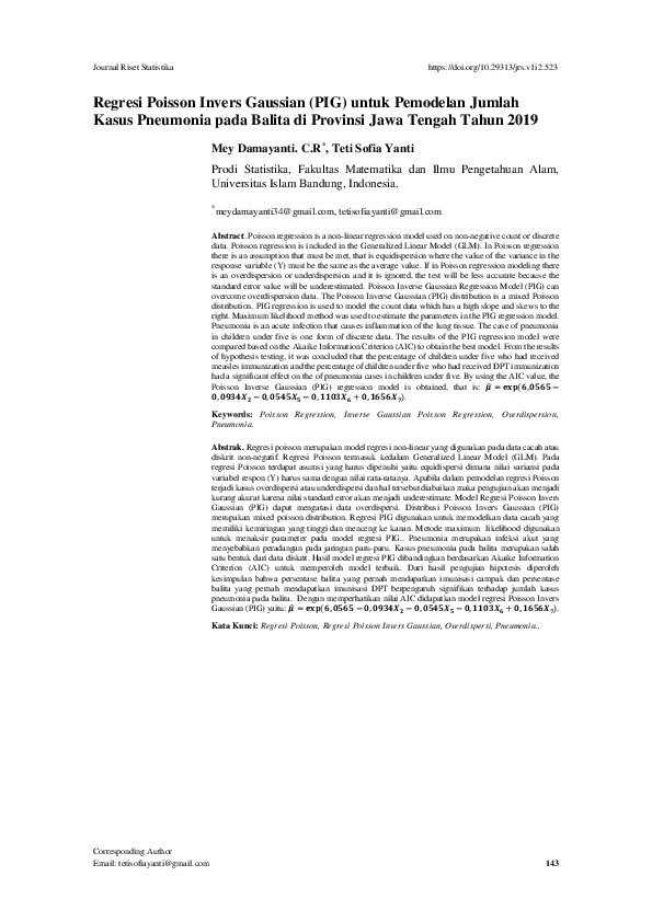 (PDF) Regresi Poisson Invers Gaussian (PIG) untuk Pemodelan Jumlah ...