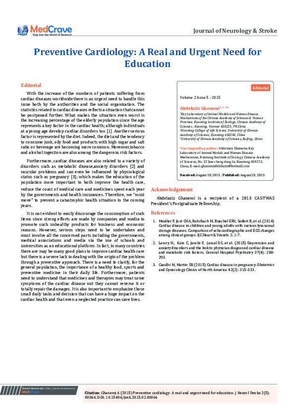 (PDF) Preventive Cardiology: A Real and Urgent Need for Education ...