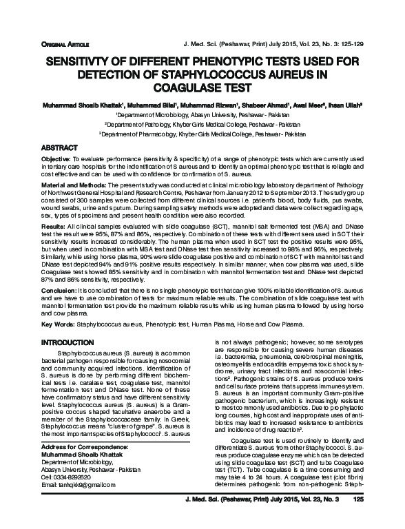 Pdf Staphsensitivty Of Different Phenotypic Tests Used For Detection Of Staphylococcus Aureus
