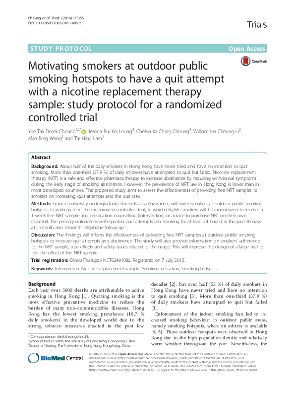 (PDF) Motivating smokers at outdoor public smoking hotspots to have a quit attempt with a ...