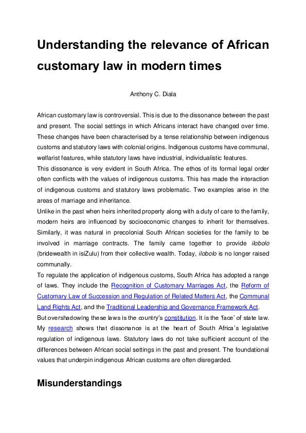(PDF) Understanding the relevance of African customary law in modern times