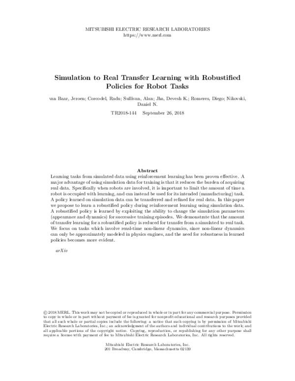 (PDF) Simulation to Real Transfer Learning with Robustified Policies for Robot Tasks
