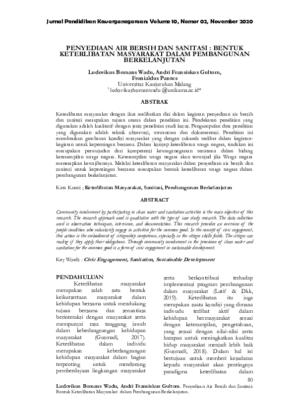 (PDF) Penyediaan Air Bersih Dan Sanitasi : Bentuk Keterlibatan Masyarakat Dalam Pembangunan ...
