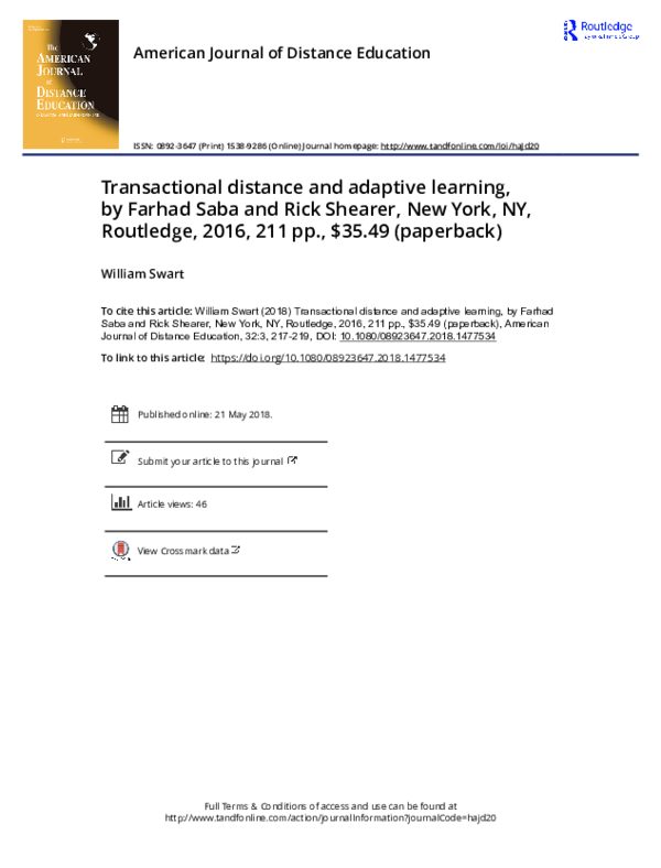 (PDF) Transactional Distance and Adaptive Learning