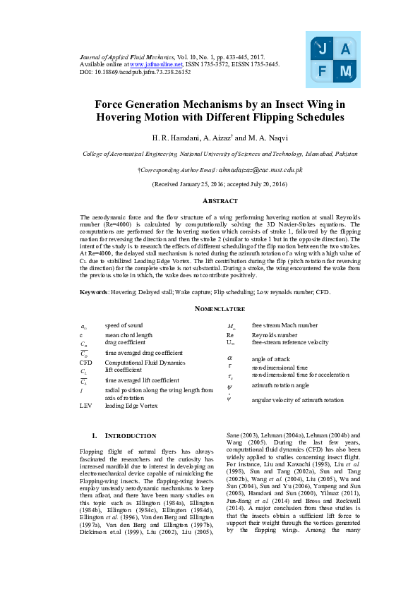 (PDF) Force Generation Mechanisms by an Insect Wing in Hovering Motion ...