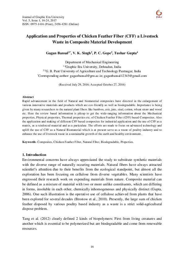 (PDF) Application and Properties of Chicken Feather Fiber ( CFF ) a ...