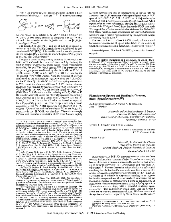 (PDF) Photoelectron spectra and bonding in cerocene, bis(.pi.-[8 ...