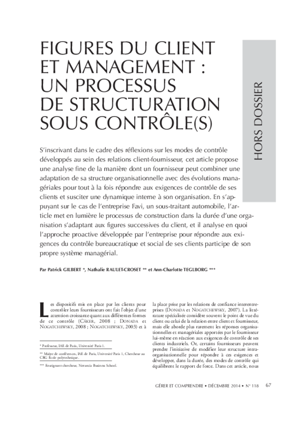 (PDF) Figures du client et management : un processus de structuration ...