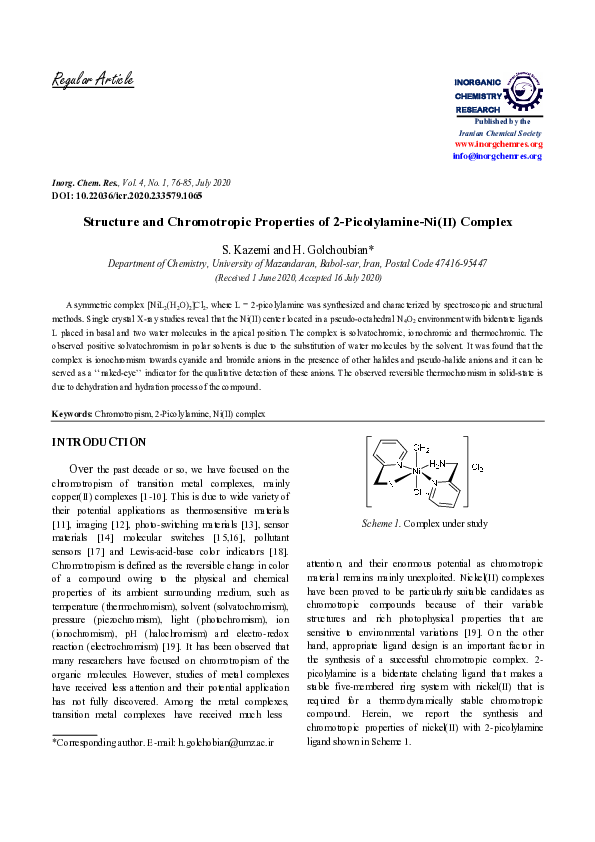 (PDF) Structure and Chromotropic Properties of 2-Picolylamine-Ni(II ...