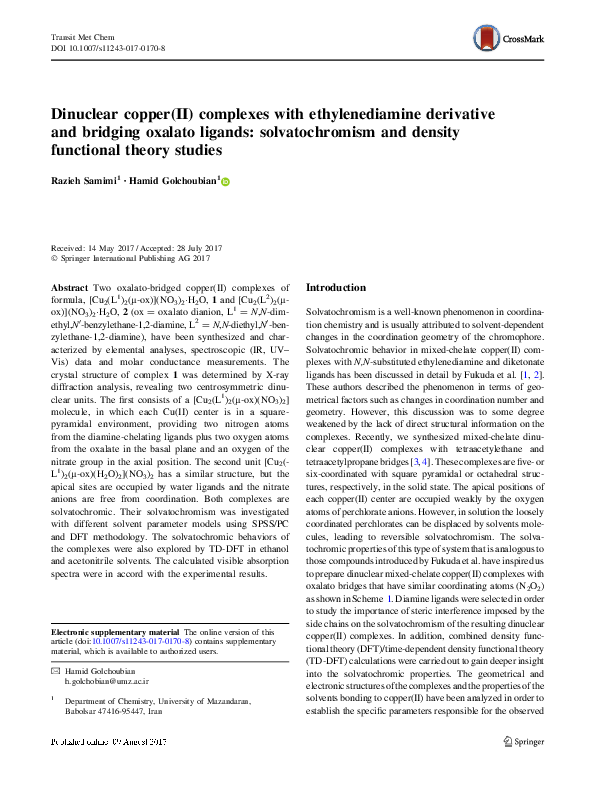 (PDF) Dinuclear copper(II) complexes with ethylenediamine derivative and bridging oxalato ...