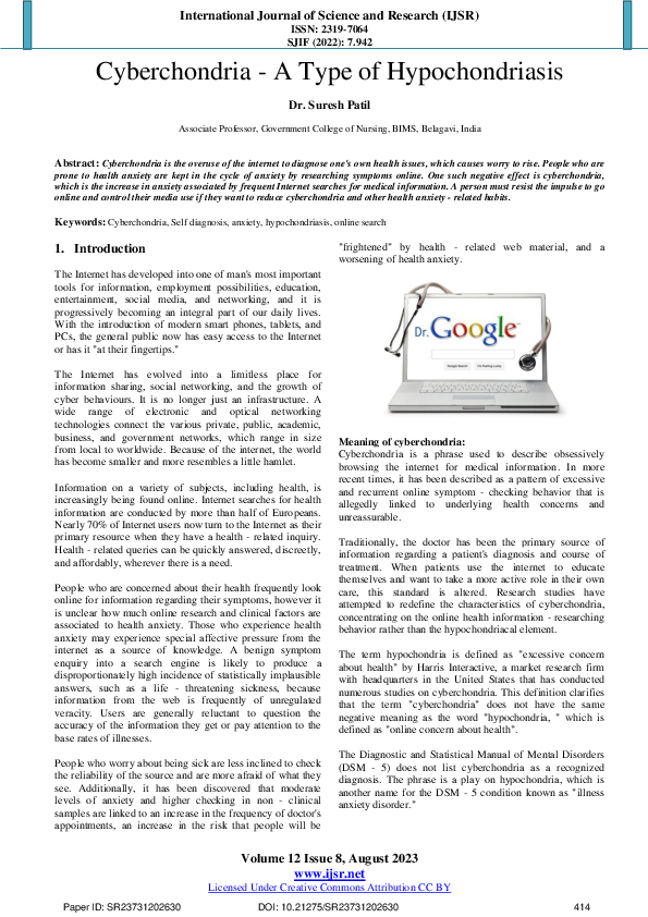 (PDF) Cyberchondria -A Type of Hypochondriasis