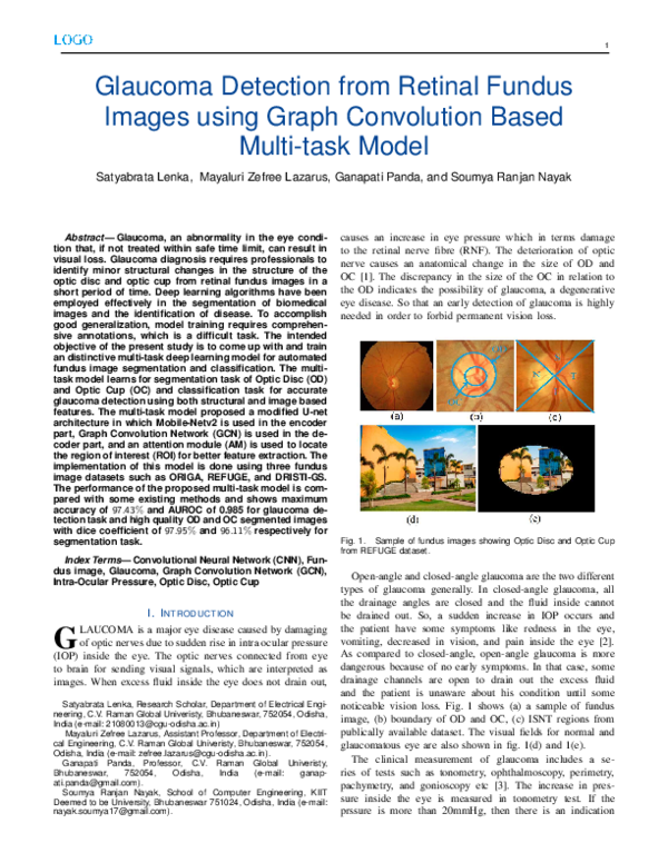Pdf Glaucoma Detection From Retinal Fundus Images Using Graph Convolution Based Multi Task Model