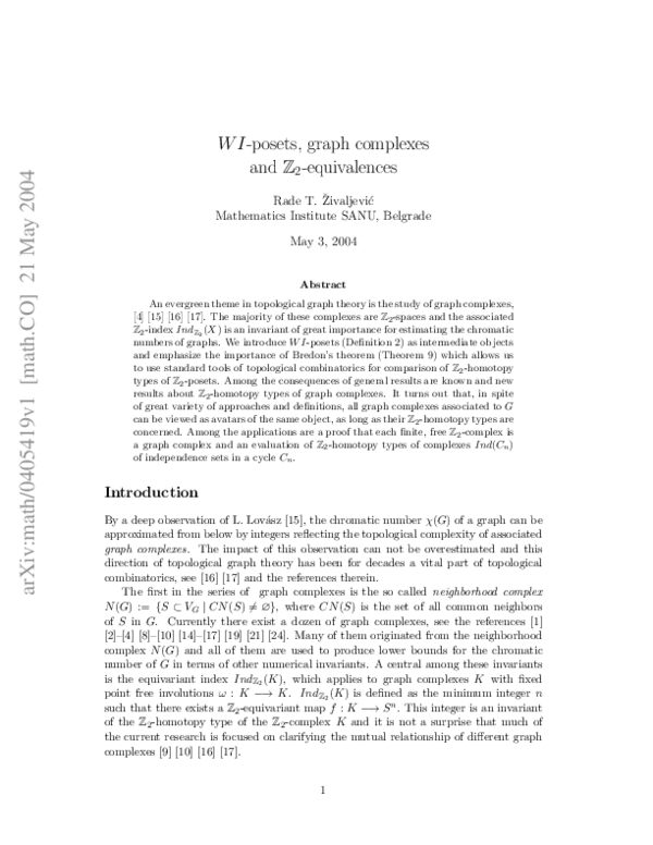 (PDF) WI-posets, graph complexes and Z_2-equivalences