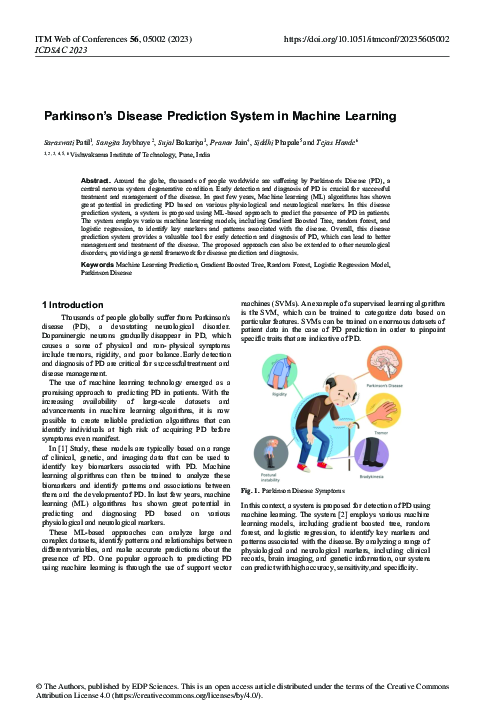 (PDF) Parkinson’s Disease Prediction System in Machine Learning