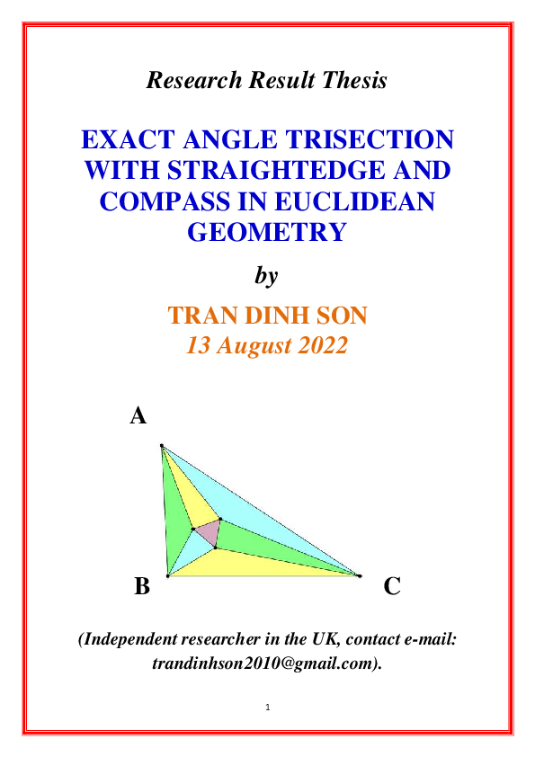 (PDF) EXACT ANGLE TRISECTION WITH STRAIGHTEDGE AND COMPASS IN EUCLIDEAN ...