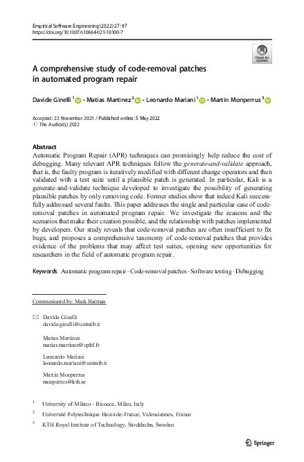 (PDF) A comprehensive study of code-removal patches in automated ...